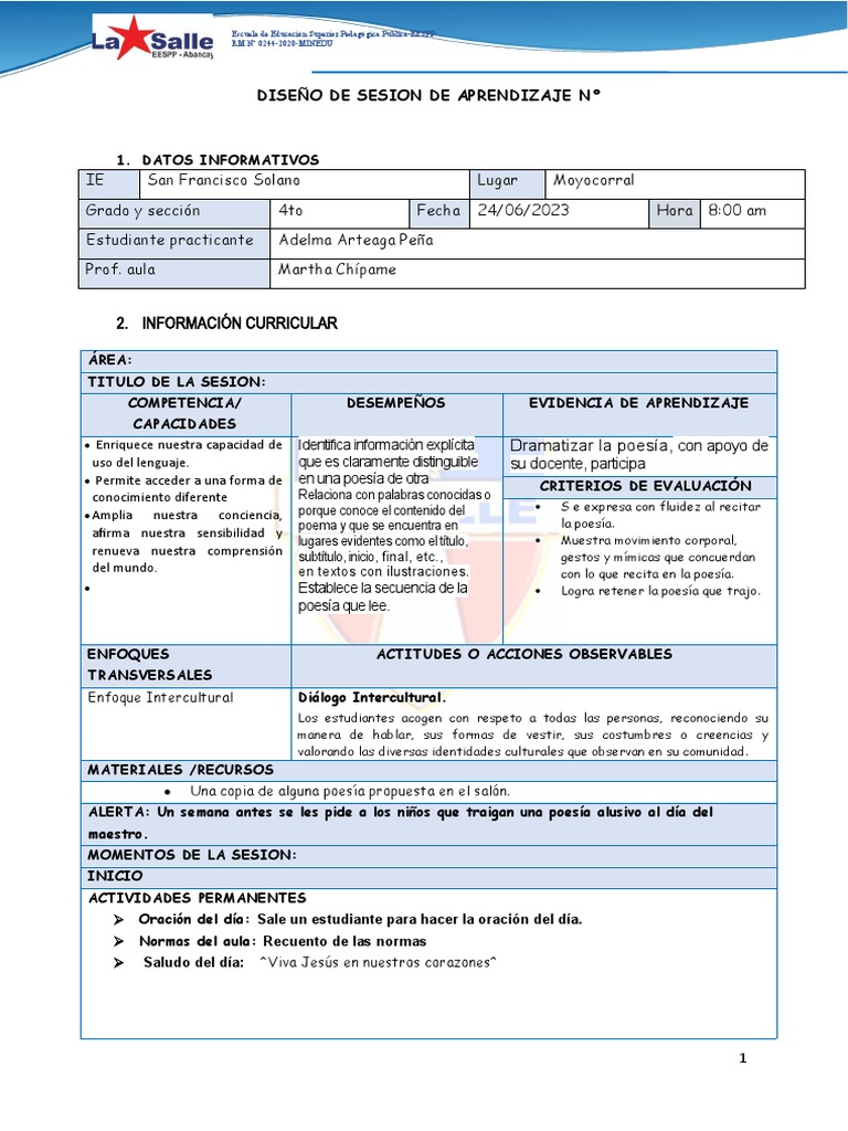 DISEÑO DE SESION DE APRENDIZAJE - Dia Del Maestro | PDF | Plan de ... DISEÑO DE SESION DE APRENDIZAJE - Dia Del Maestro | PDF | Plan de ...