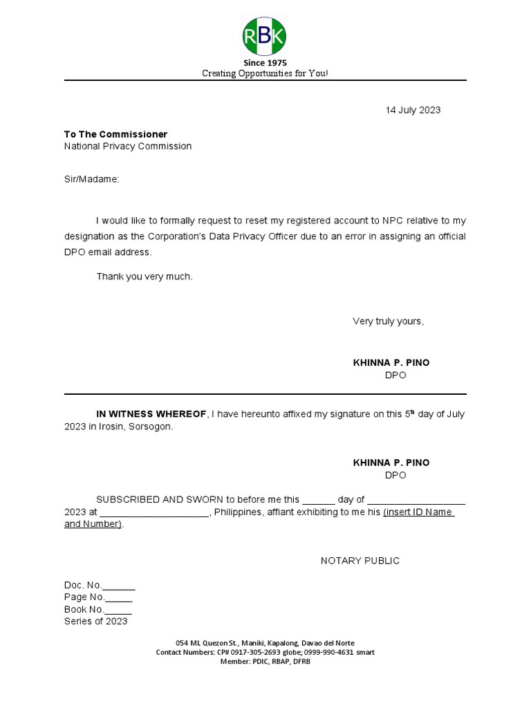 Notarized Letter of Justification | PDF