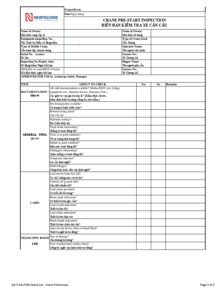 01. HSSE-Checklist Xe Cẩu | PDF