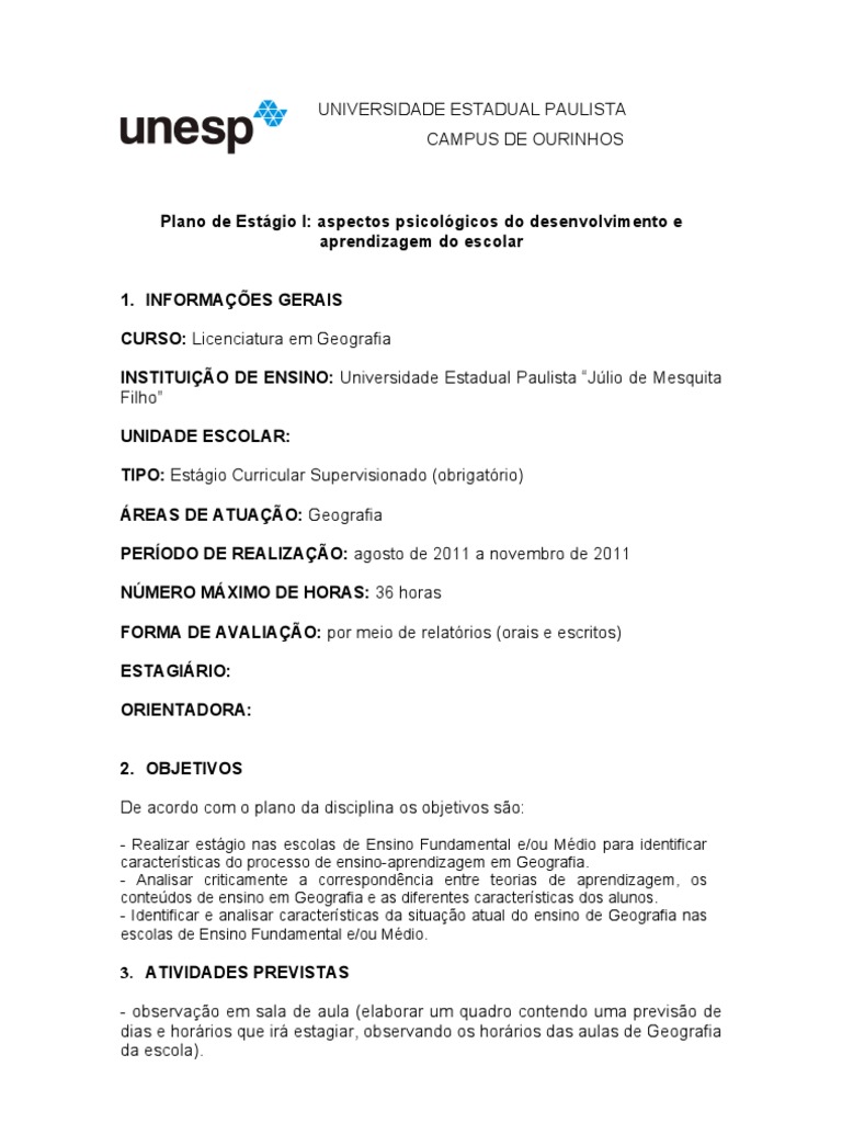 Modelo Plano de Estagio