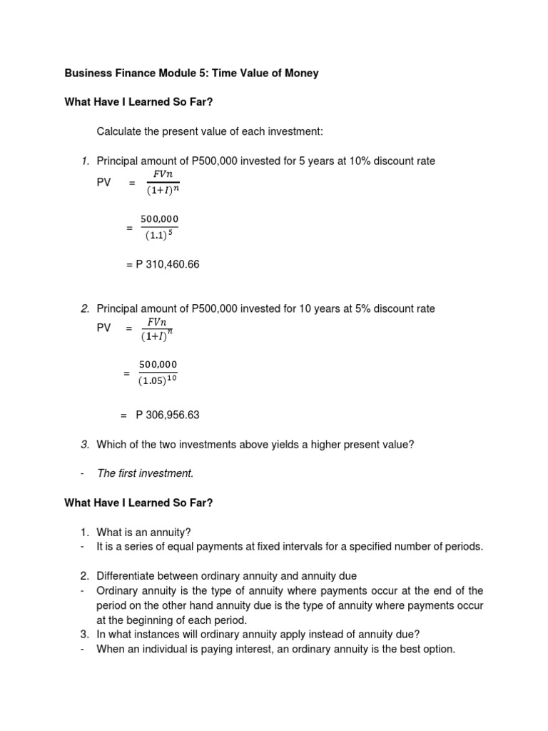 Business Finance Module 5 | PDF | Present Value | Discounting