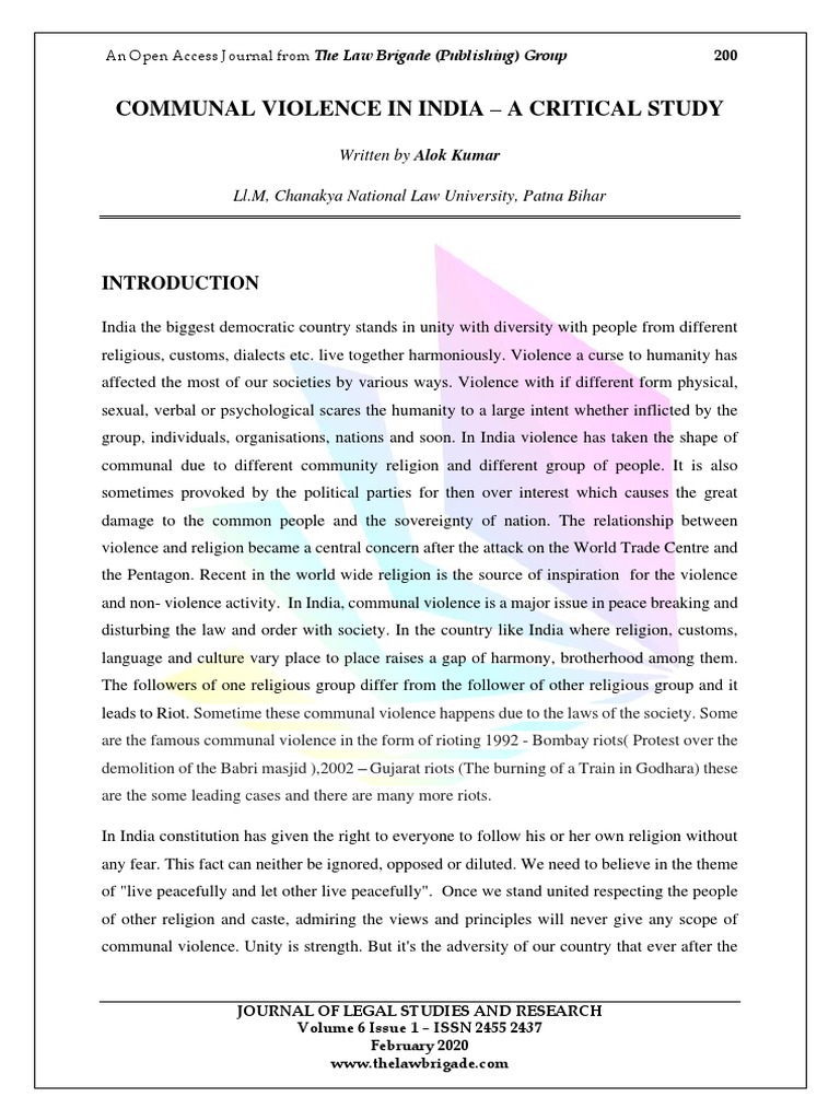 Communal Violence in India - A Critical Study | PDF | Justice | Crime & Violence