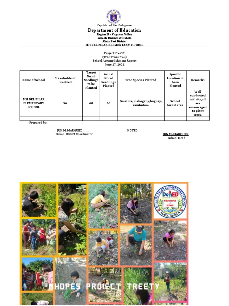 Project TreeTY Mhdpes Accomplishment Report | PDF | Trees | Plants