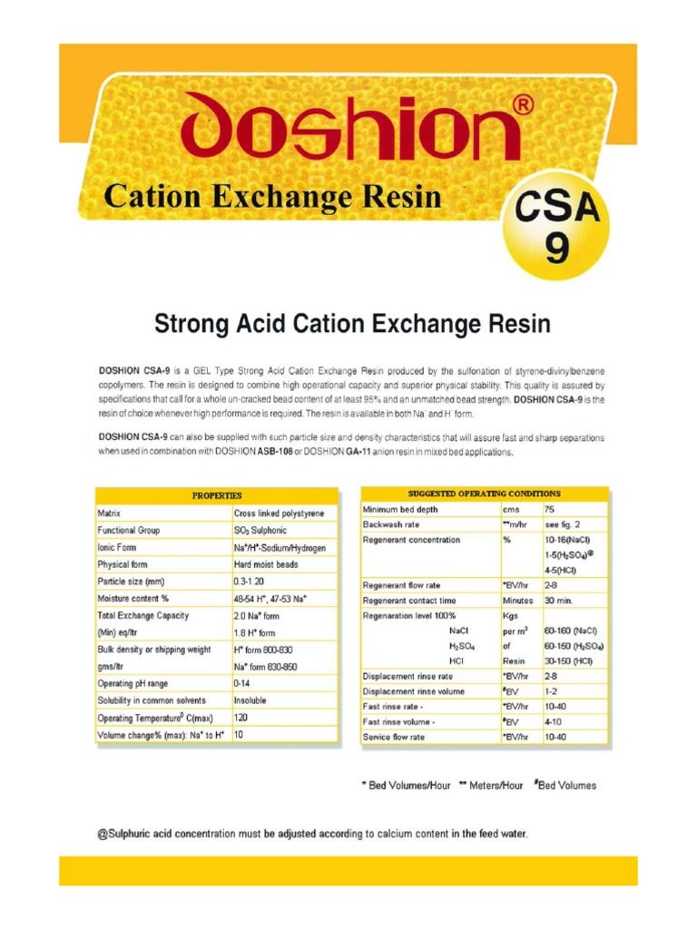 Doshion CSA9 ( Kation Resin ) | PDF