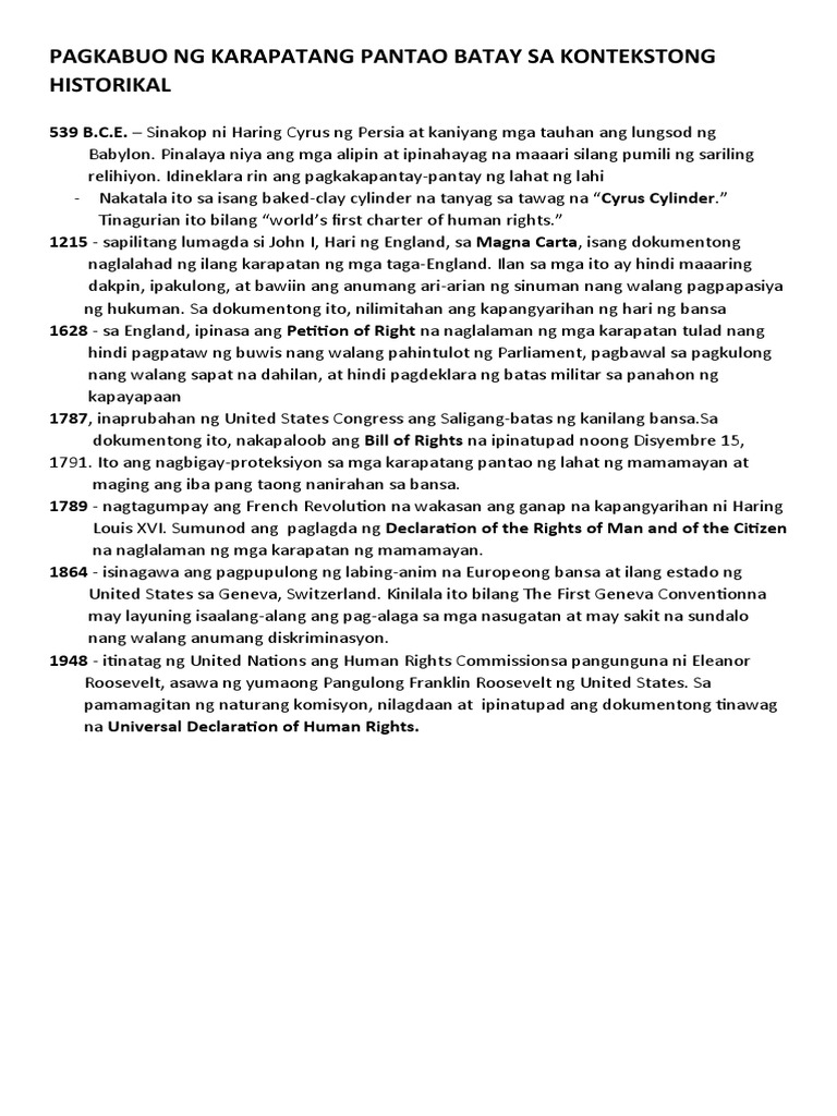 Pagkabuo NG Karapatang Pantao Batay Sa Kontekstong Historikal | PDF Pagkabuo NG Karapatang Pantao Batay Sa Kontekstong Historikal | PDF