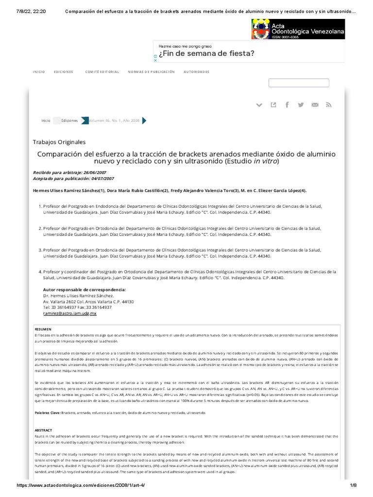 Comparación Del Esfuerzo A La Tracción de Brackets Arenados Mediante ...
