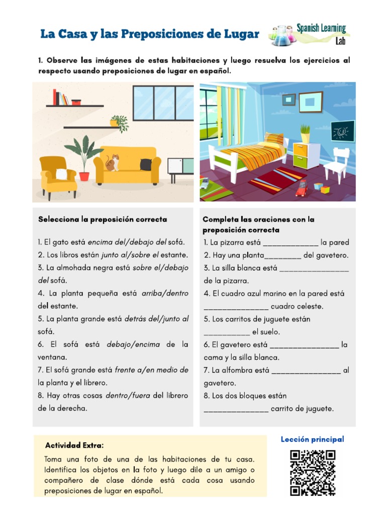 Preposiciones de Lugar Espanol Prepositions of Place Spanish Worksheet ...