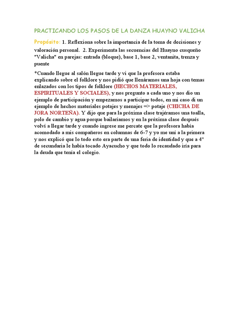 Bitacora Danza Huayno Valicha | PDF