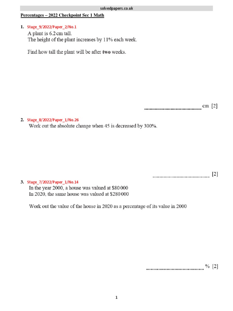 2022 Percentages Checkpoint Sec 1 Progression Mathematics | PDF ...