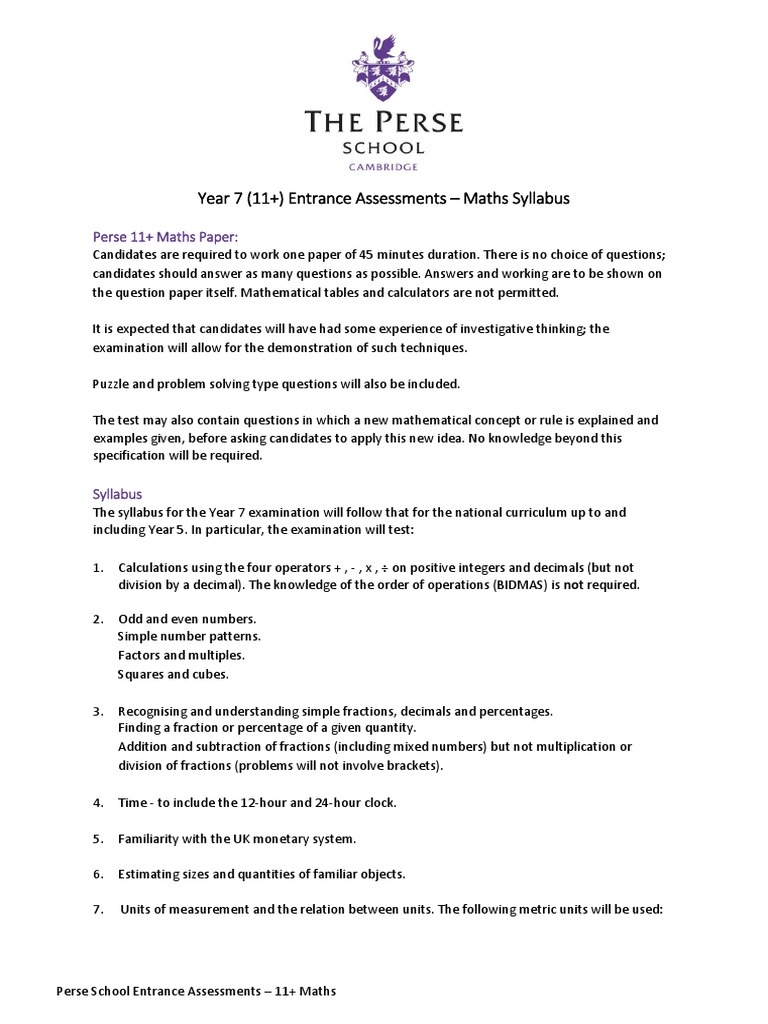 Year 7 11 Maths Syllabus | PDF | Mathematics | Area