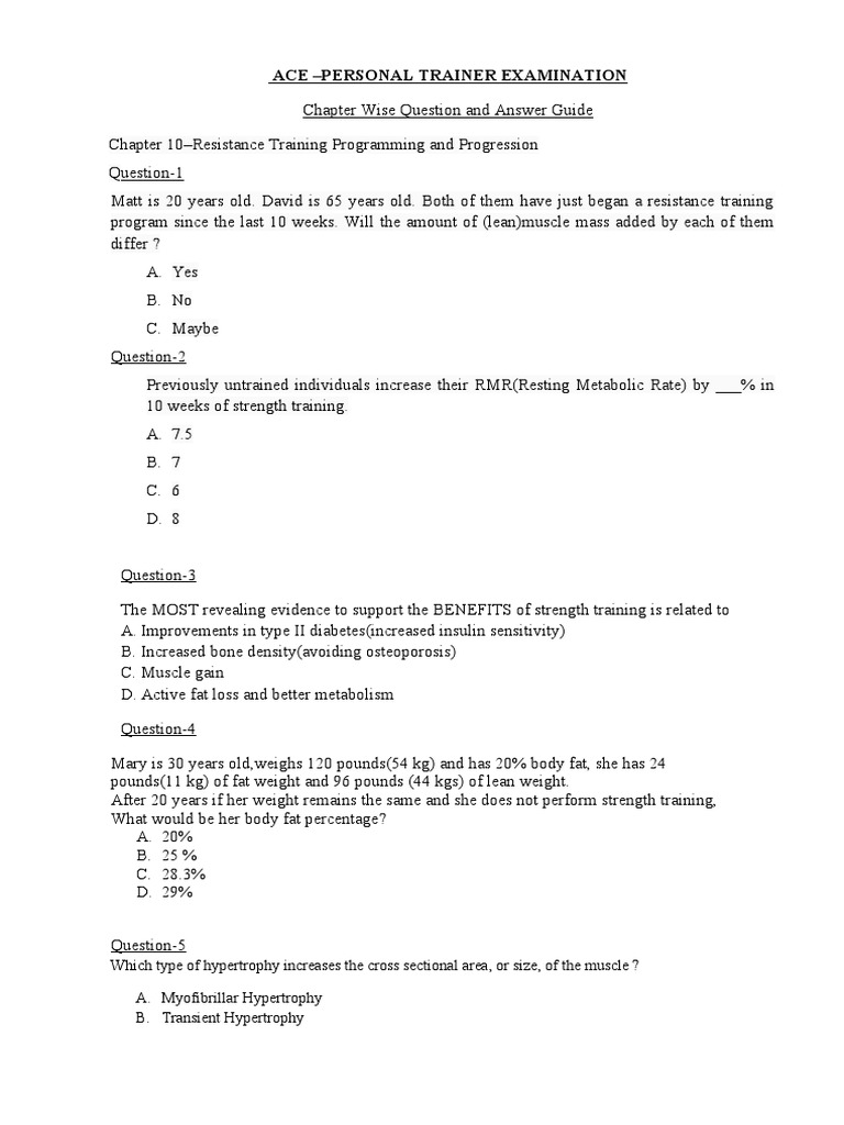 ACE-Chapter 10 Question Bank | PDF | Strength Training | Muscle Hypertrophy