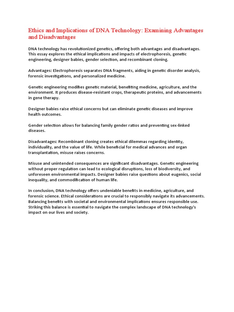 Ethics and Implications of DNA Technology | PDF