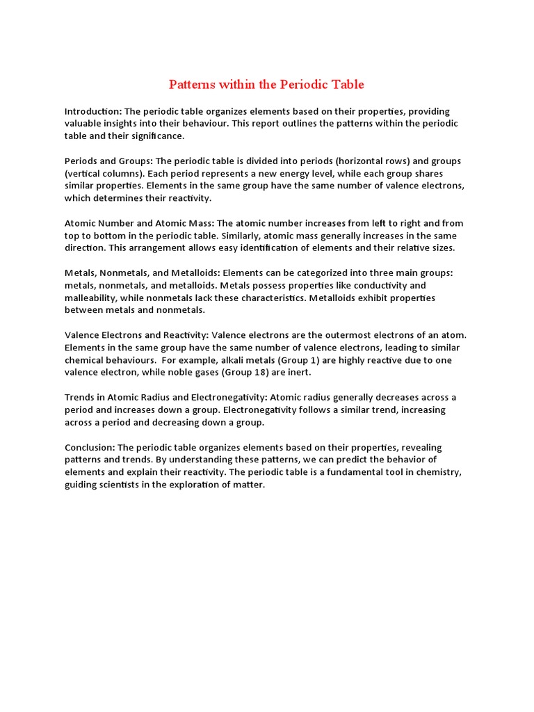 Periodic Table Patterns Explained | PDF | Teaching Methods & Materials