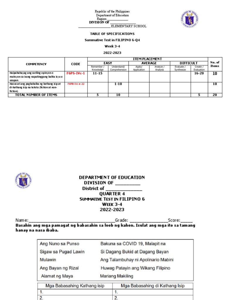 St2 Filipino 6 q4 | PDF
