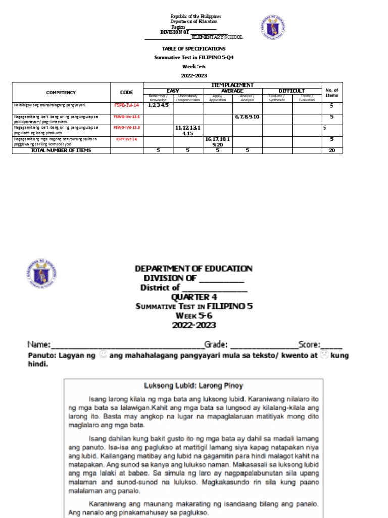ST3 Filipino 5 Q4 | PDF