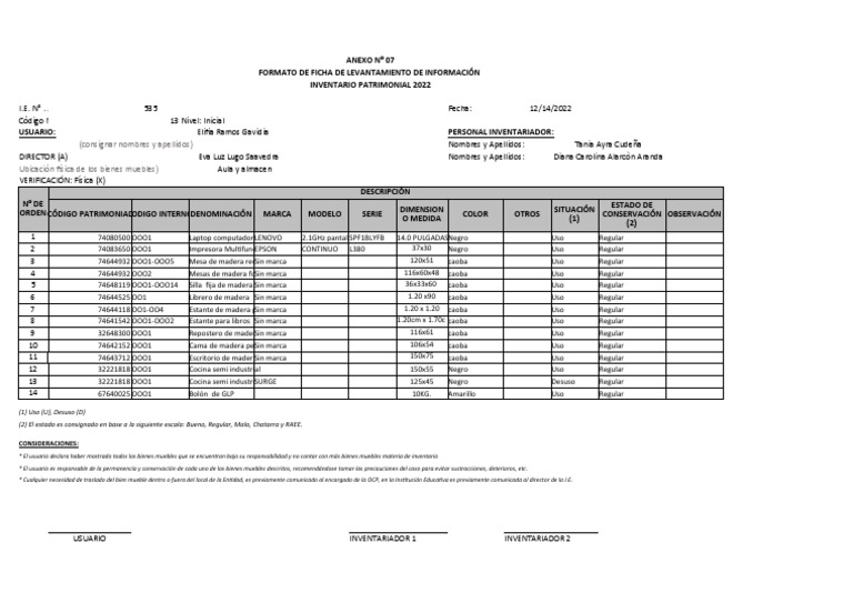 Inventario Patrimonial 2022: Detalles y Estado | PDF | Informática