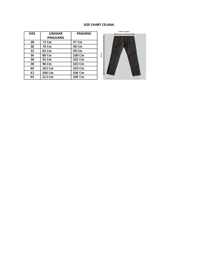 Celana Size Chart Guide | PDF