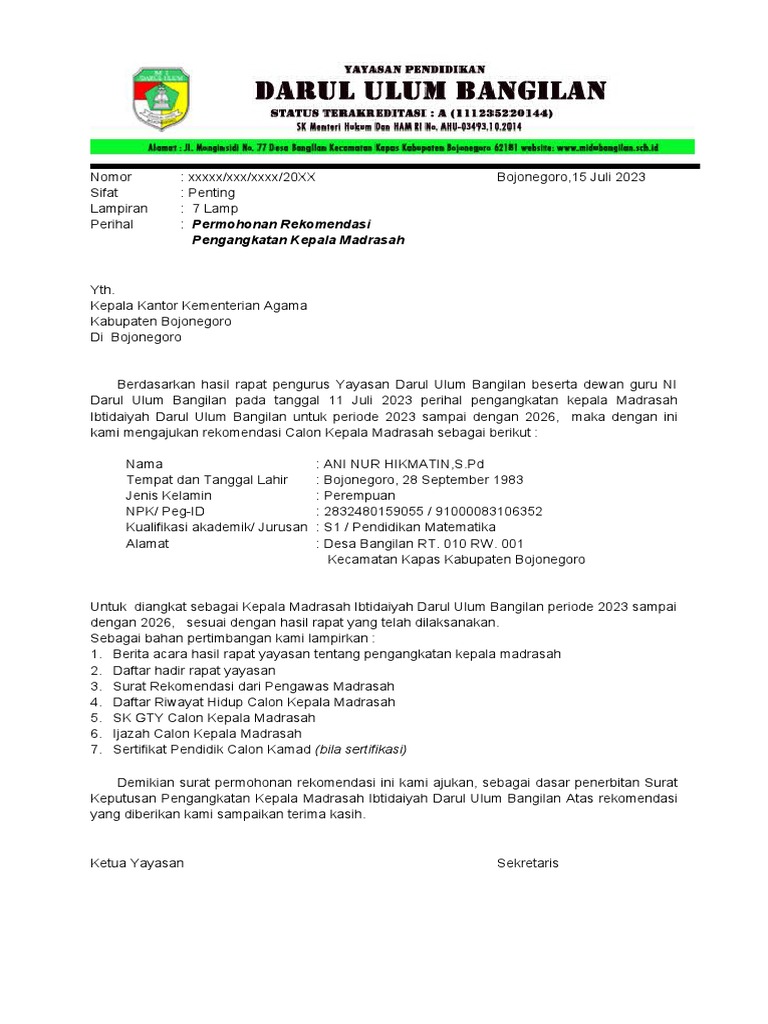 Contoh Permohonan Rekom Yayasan | PDF | Olahraga & Rekreasi