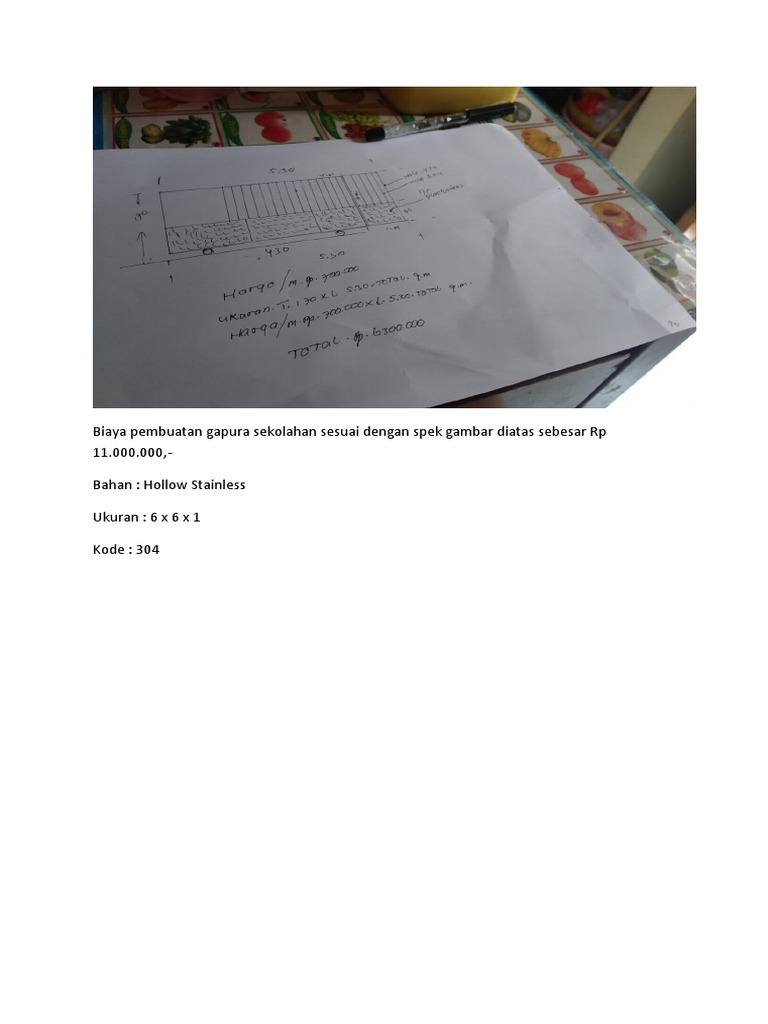 Biaya Pembuatan Gapura CR | PDF