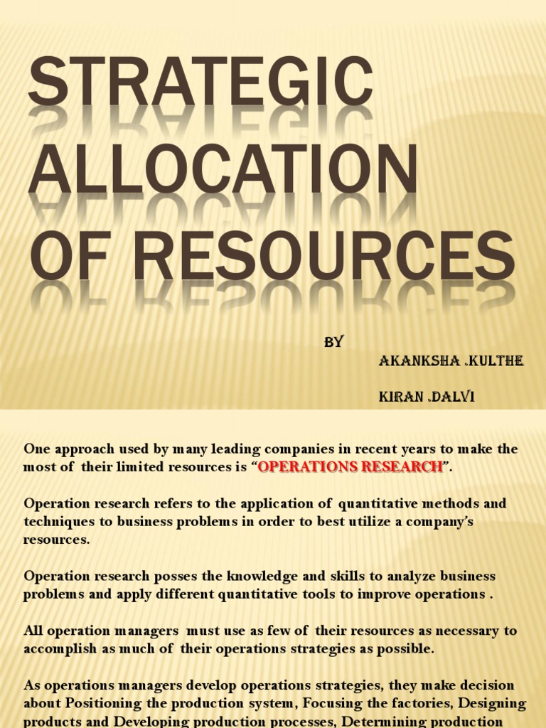 Strategic Allocation of Resources | PDF | Operations Management | Linear Programming