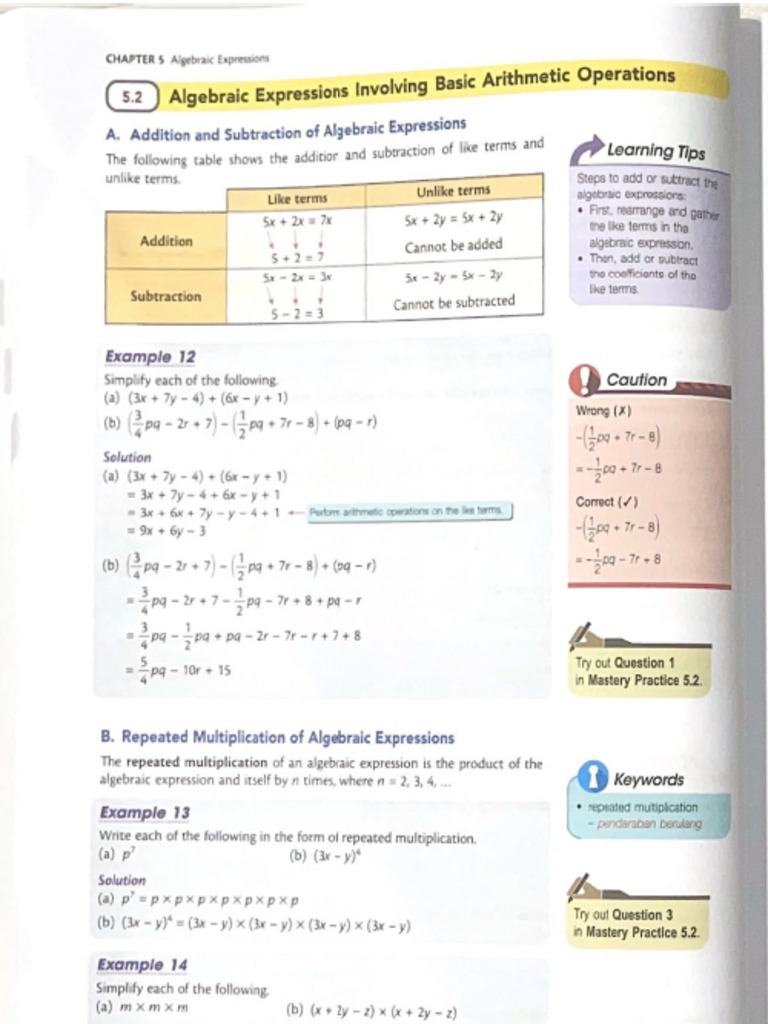 CHAPTER 5 Algebraic Expressions | PDF