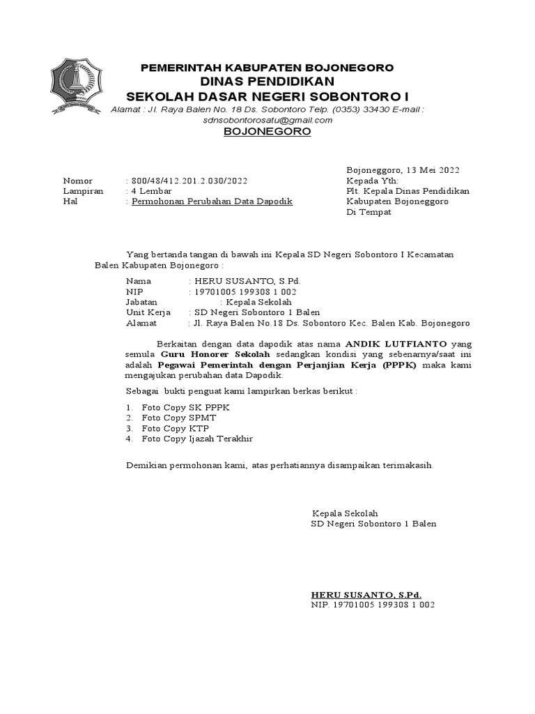 Contoh Surat Dapodik | PDF