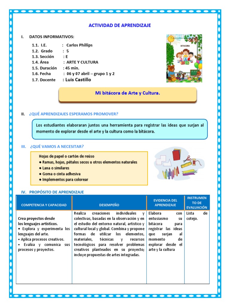 Mi Bitácora de Arte y Cultura | PDF | Evaluación
