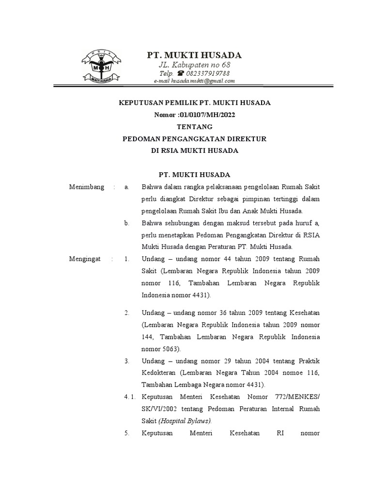 SK Pengangkatan Direktur Oleh Pemilik) | PDF