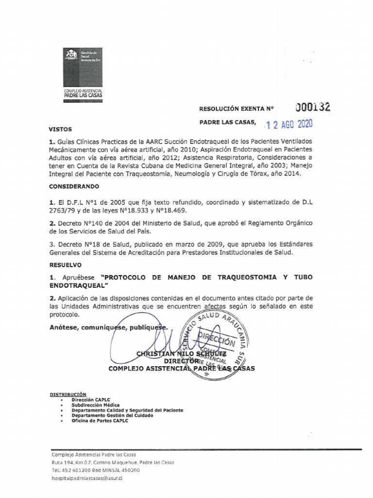 Protocolo de Manejo de Traqueostomia y Tubo Endotraqueal - V1 | PDF