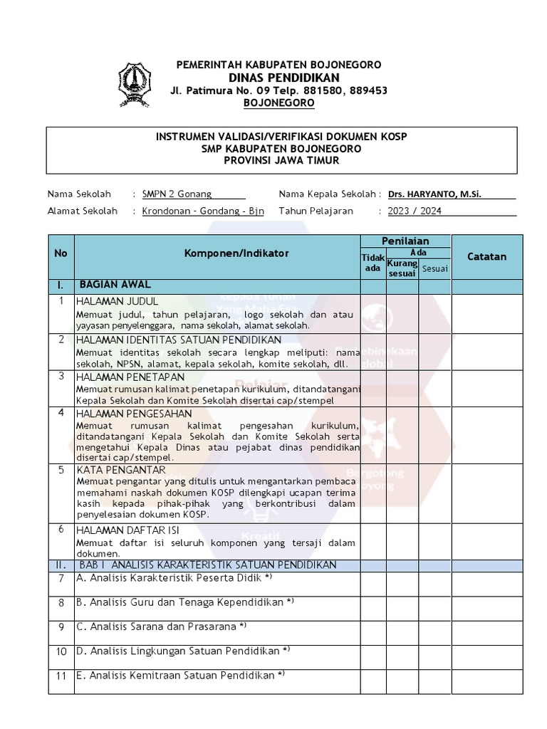 Cetak Instrumen Validasi KOSP Kurmer 2023 SMP Ok | PDF | Karier & Perkembangan