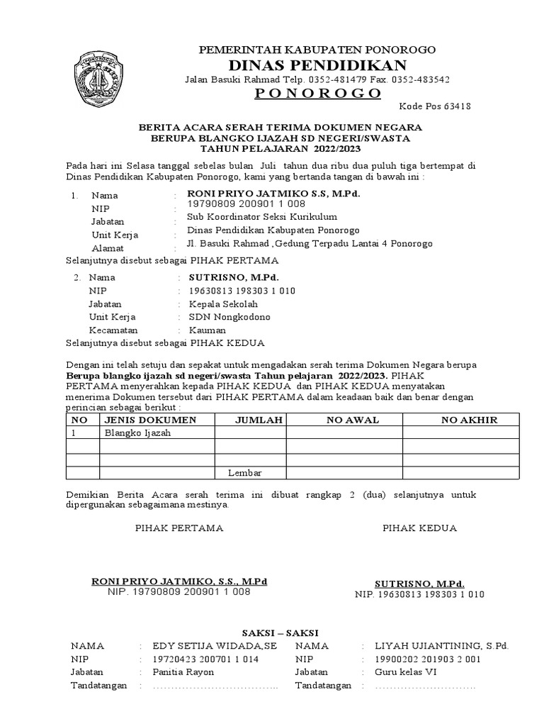 Ba Blangko Ijazah 22-23 Ke Sekolah | PDF