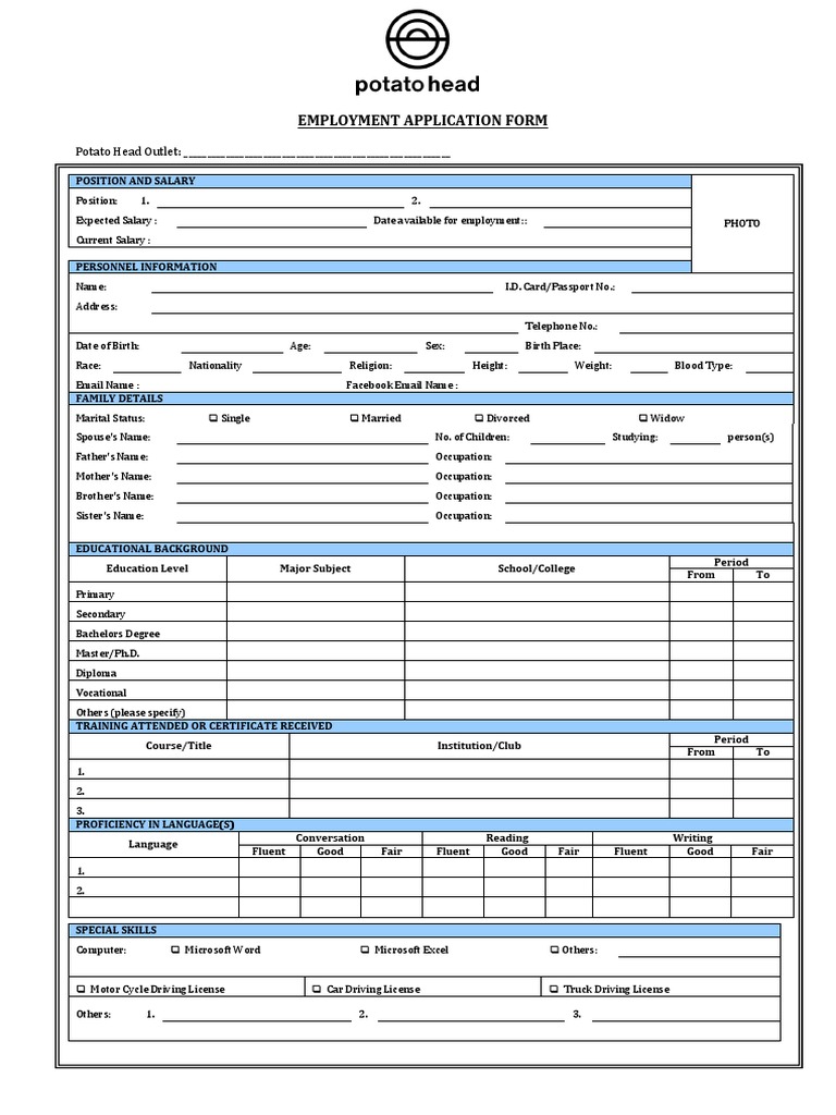 PTT-FORMS-HR-15-Employment Application Form | PDF | Driver's License ...