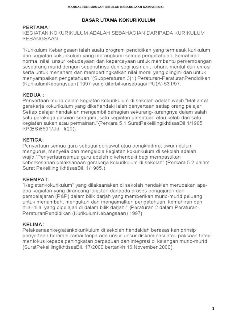 Buku Pengurusan Kokurikulum 2023 Edit PPKI | PDF