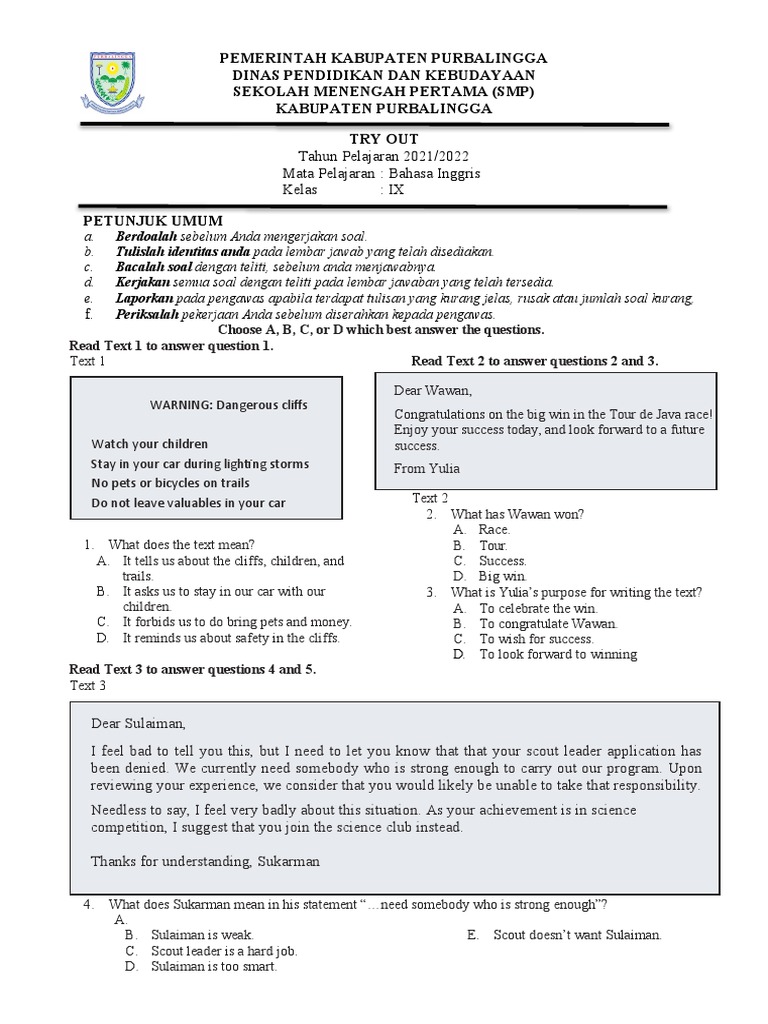 Tryout 1 Bahasa Inggris Fix | PDF | Influenza | Mars
