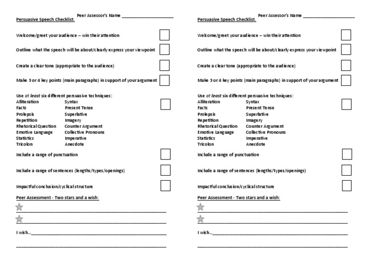Persuasive Speech Checklist | PDF | Language Mechanics | Cognitive Science