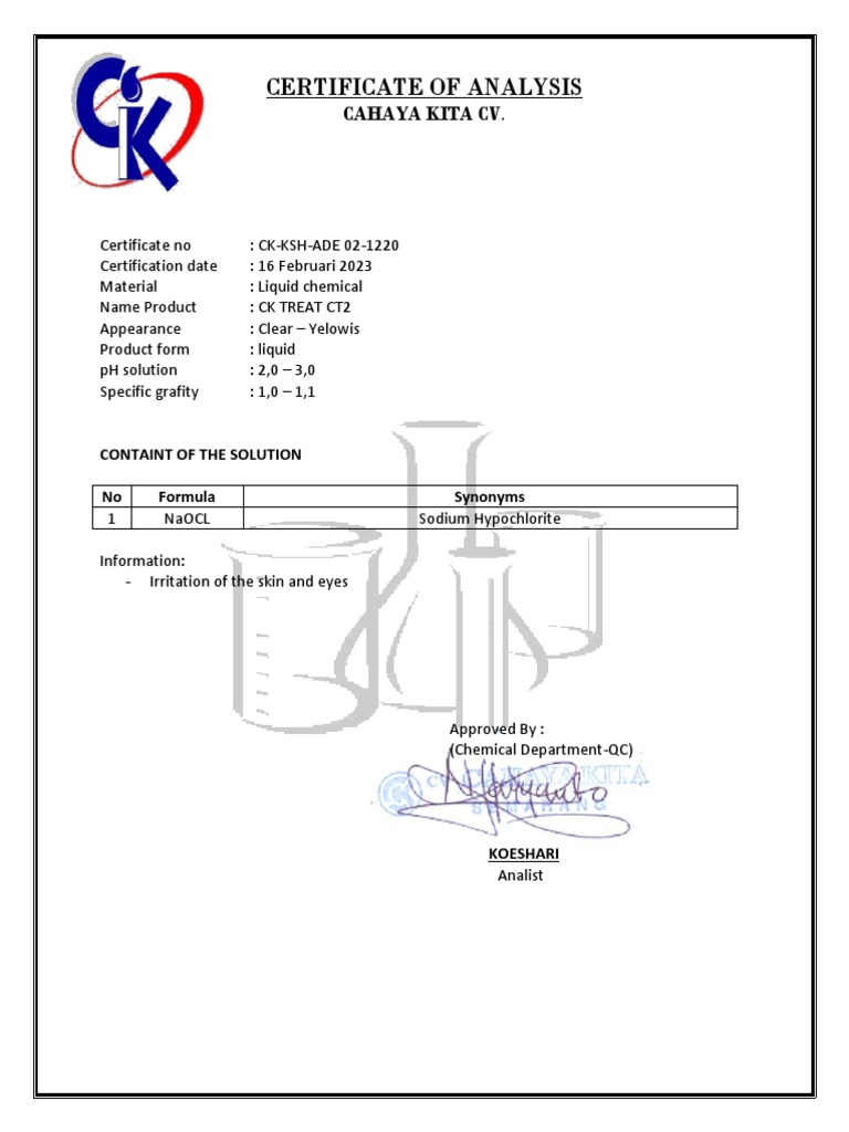 COA CT2 DAN TP2 FOOD GRADEnew | PDF