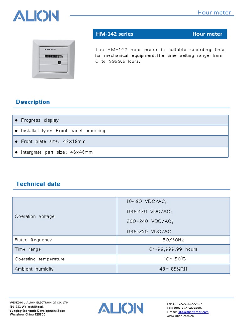 HM-142 Hour Meter Specifications | PDF