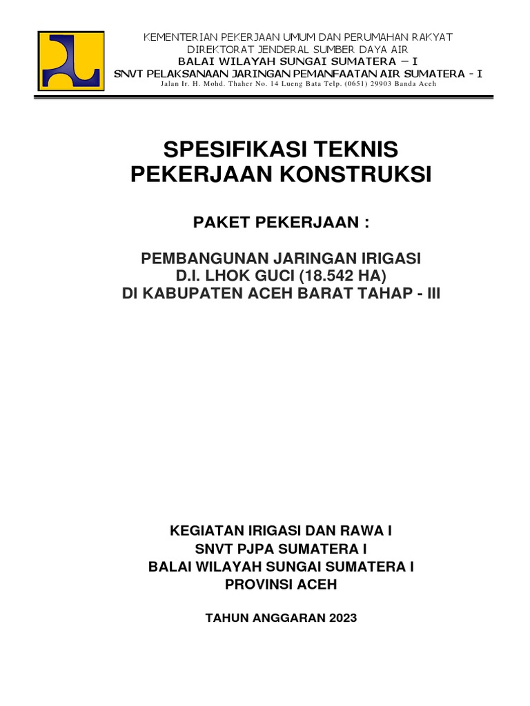 Spesifikasi Teknisjaringan Irigasi Lhok Guci | PDF