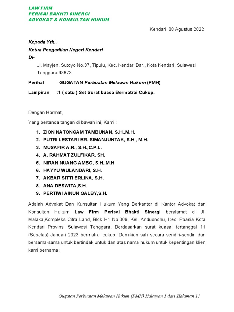 Contoh Gugatan PMH Tanah Sederhana | PDF