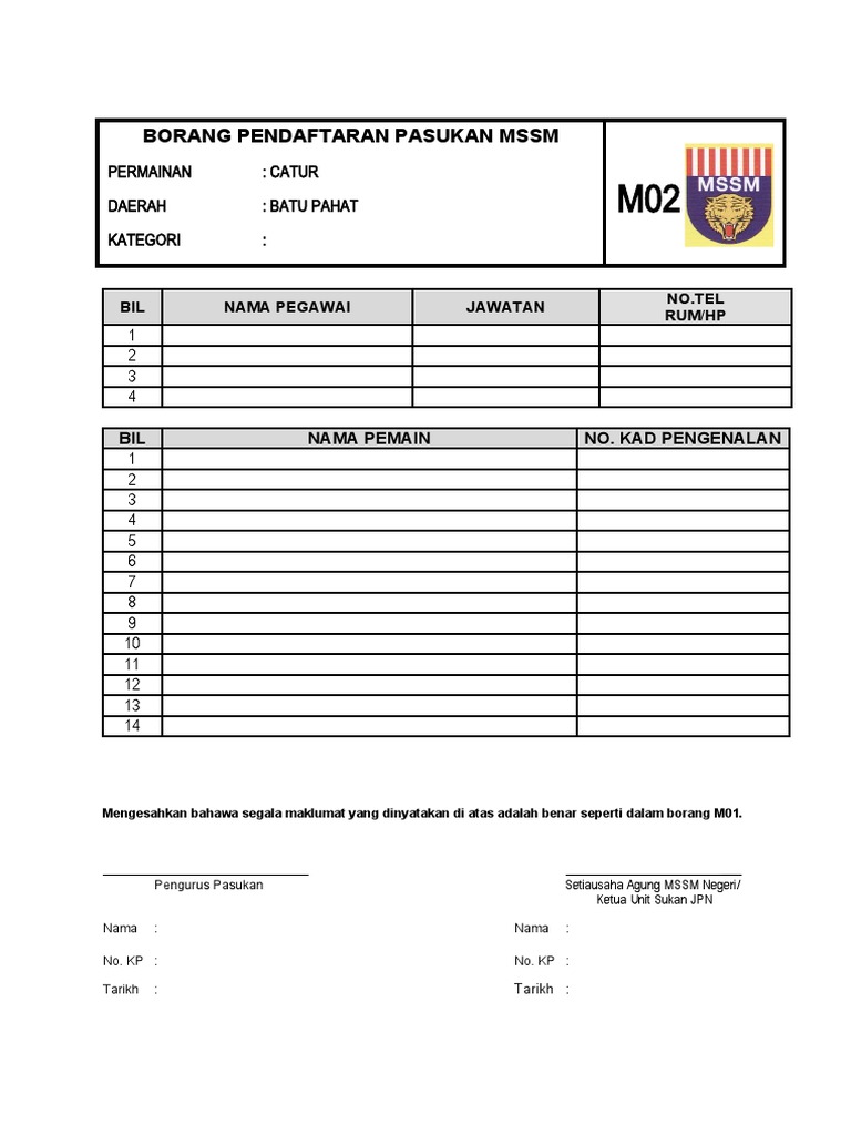 Borang M02 Catur | PDF