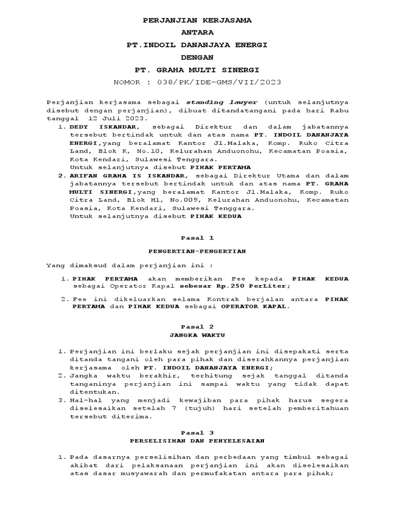 Contoh Surat Perjanjian Komitmen Fee | PDF