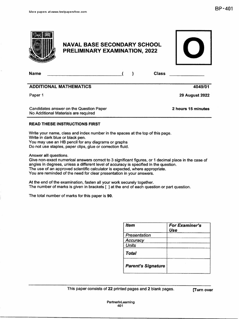 Sec4 2022 AMaths Prelims Navalbase Q | PDF