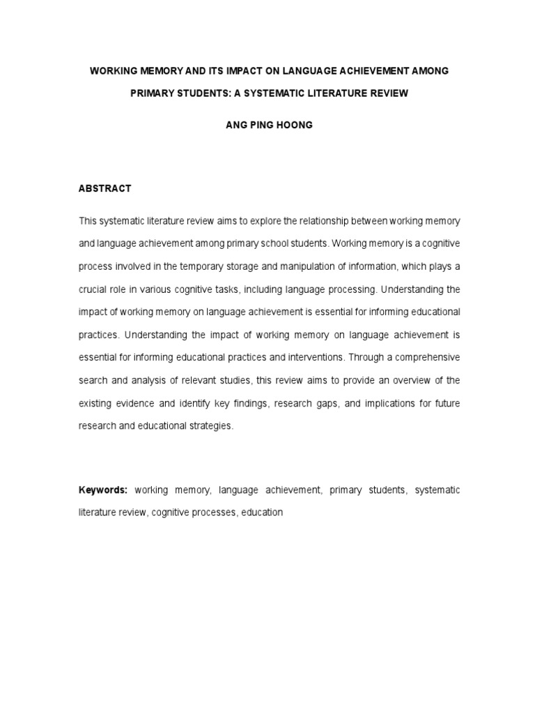 Working Memory's Role in Language Achievement | PDF | Working Memory ...