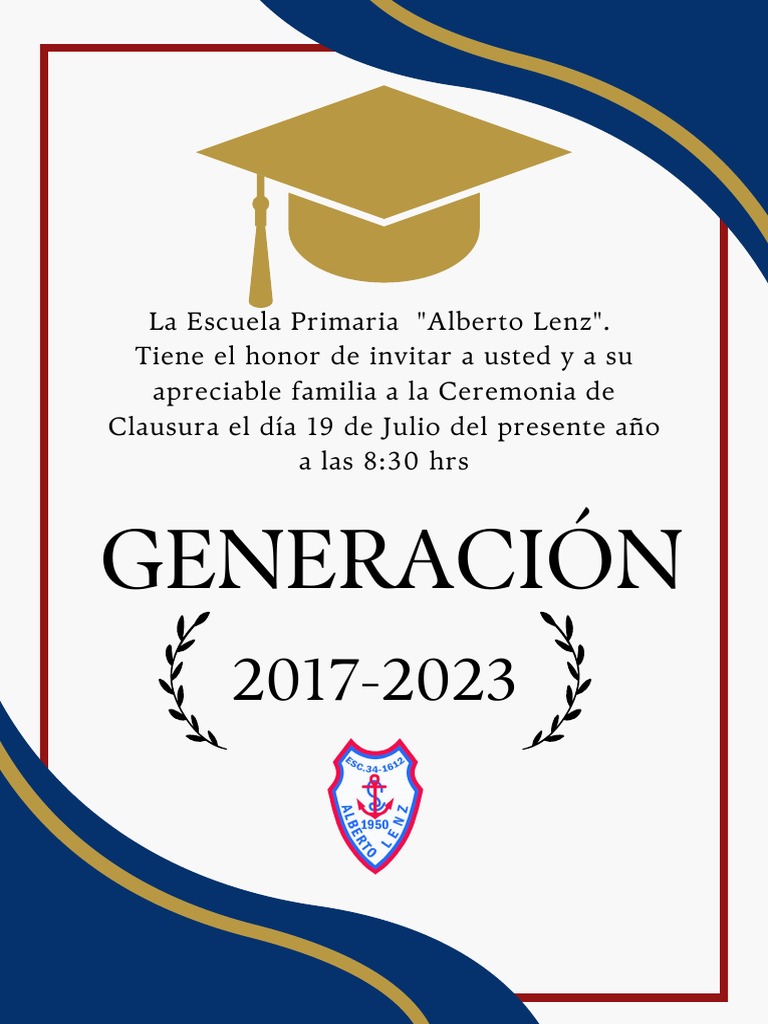 Invitación para Ceremonia de Graduación Elegante Azul y Dorado | PDF