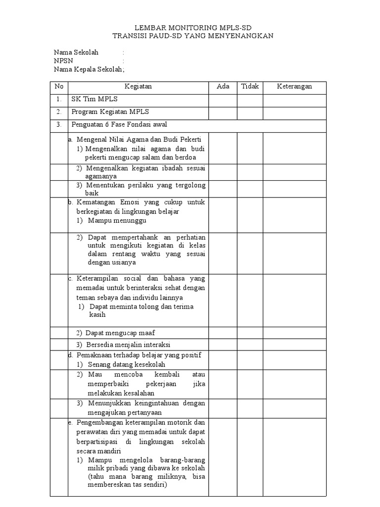 Lembar Monitoring MPLS SD 2023 | PDF