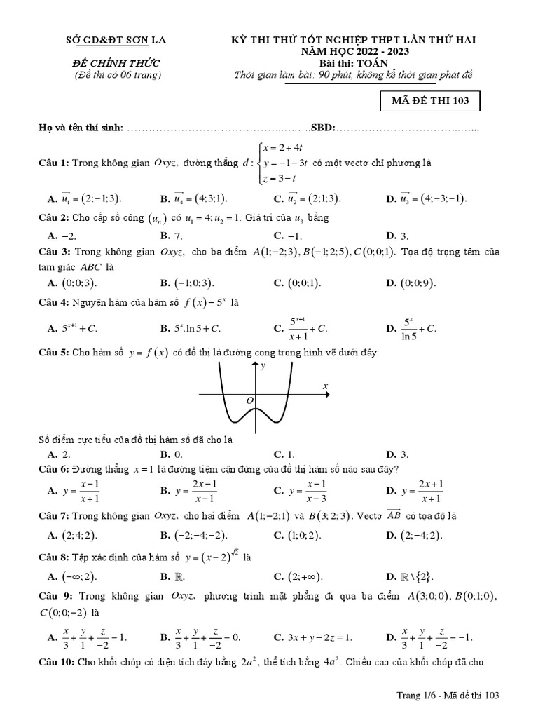 De Thi Thu Tot Nghiep THPT 2023 Mon Toan Lan 2 So GDDT Son La | PDF
