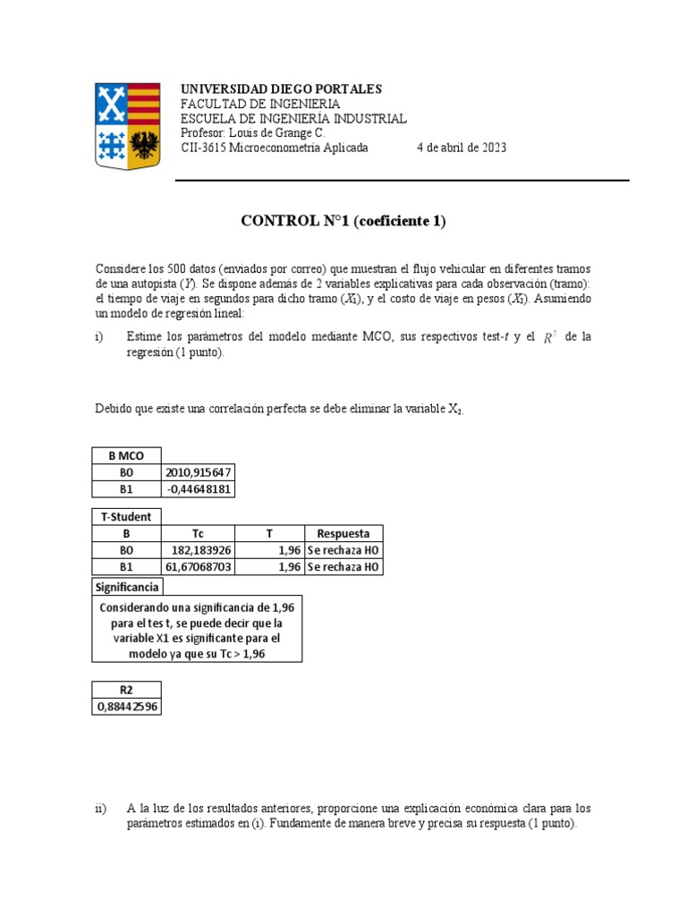Pauta - Control 1 - 2023 - I | PDF | Estadísticas | Teoría estadística