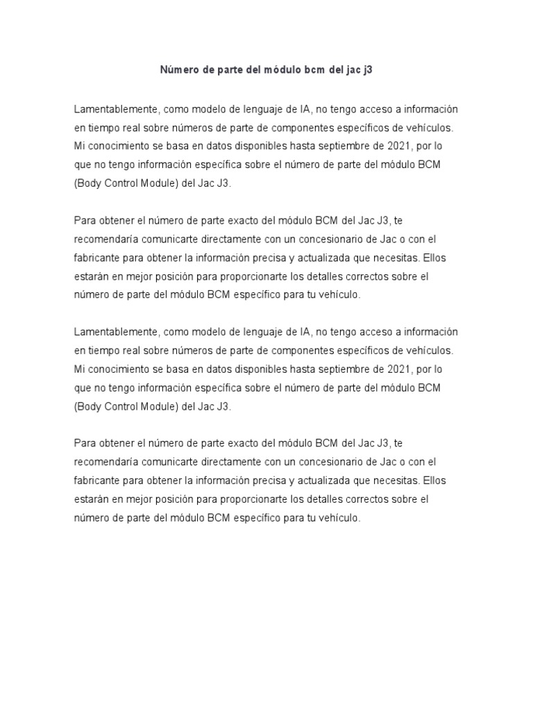 Número de Parte Del Módulo BCM Del Jac j3 | PDF