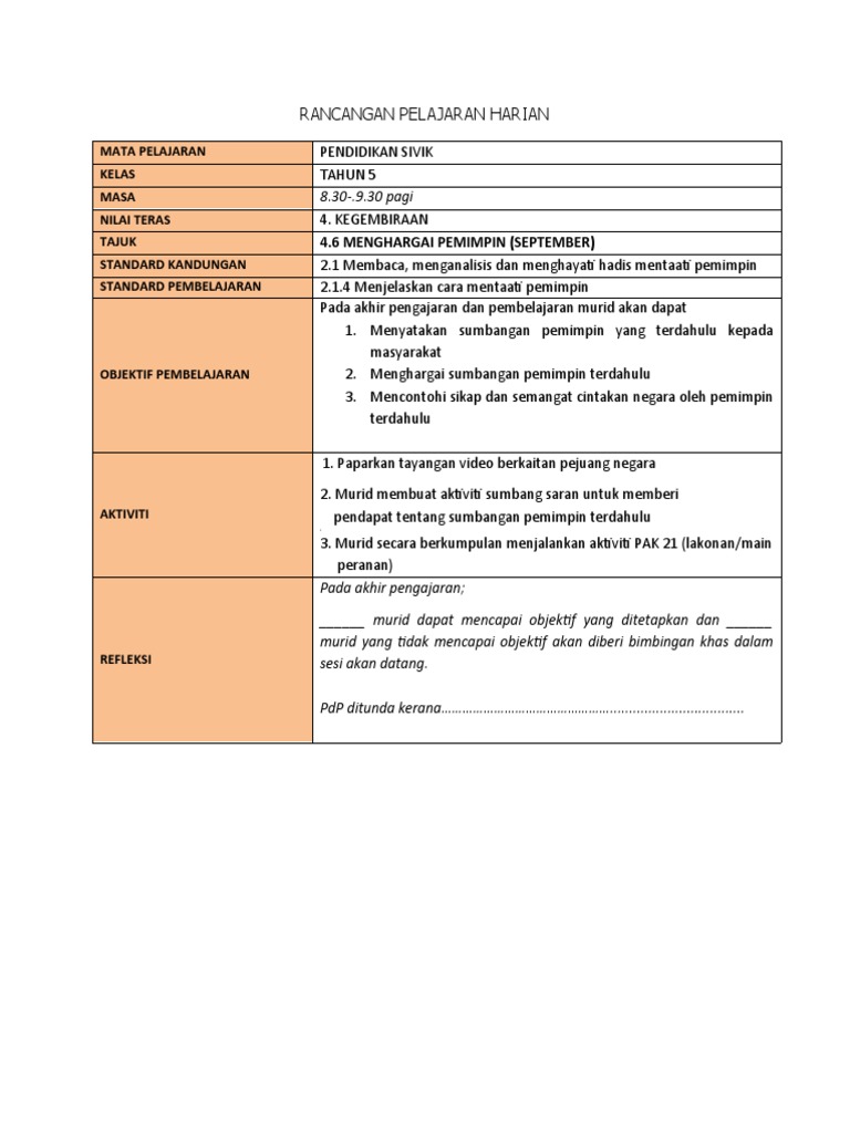 RPH Kegembiraan Taati Pemimpin THN 5 | PDF | Karier & Perkembangan