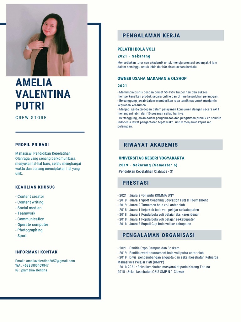 CV Amelia Valentina Putri | PDF